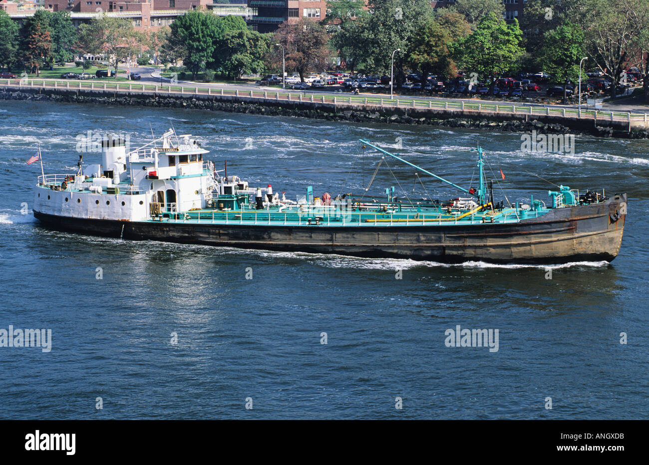 Shipping. Fuel tanker or oil tanker on the East River, New York City ...