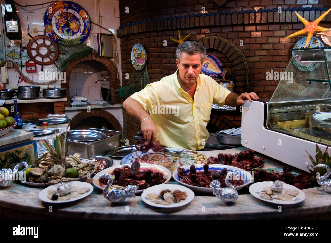 Palemo restaurant bar Italy pub fish counter food Stock Photo - Alamy