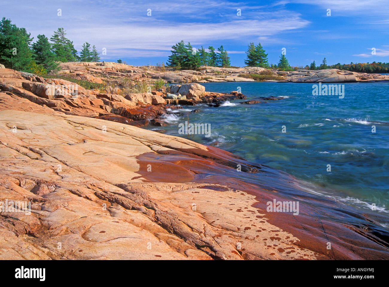 Precambrian shield rock along shoreline of Georgian Bay; Chikanishing ...