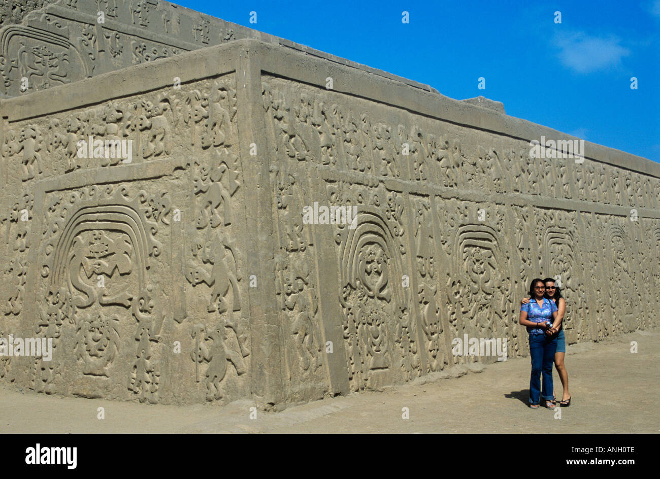 The patterned walls of the Huaca Arco Iris, a pyramid-temple in ...