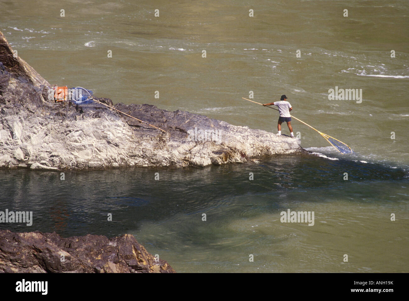 A first nations person fishing in the fraser river hi-res stock ...