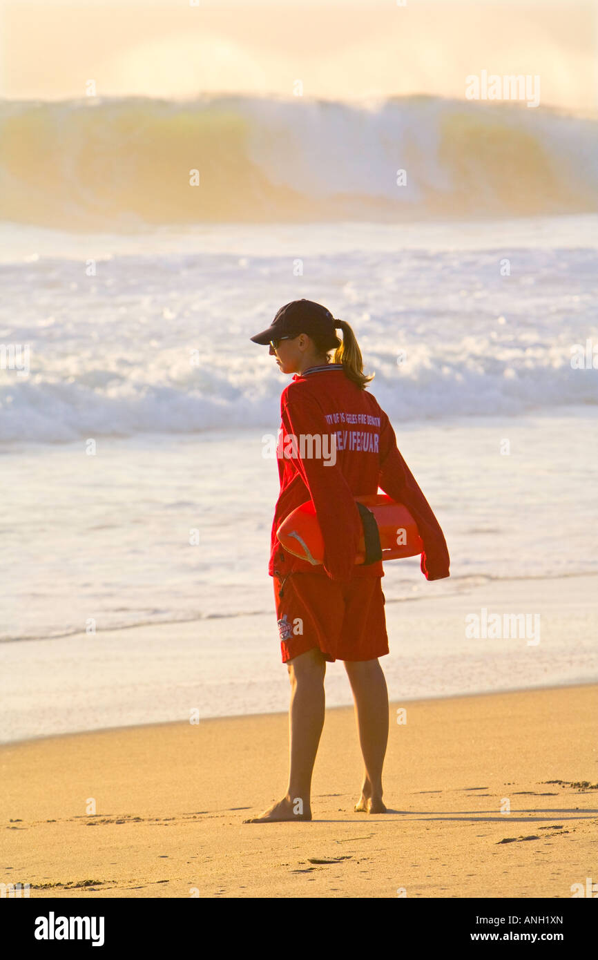 Los Angeles County Lifeguard Watching Big Waves at Zuma Beach Malibu ...