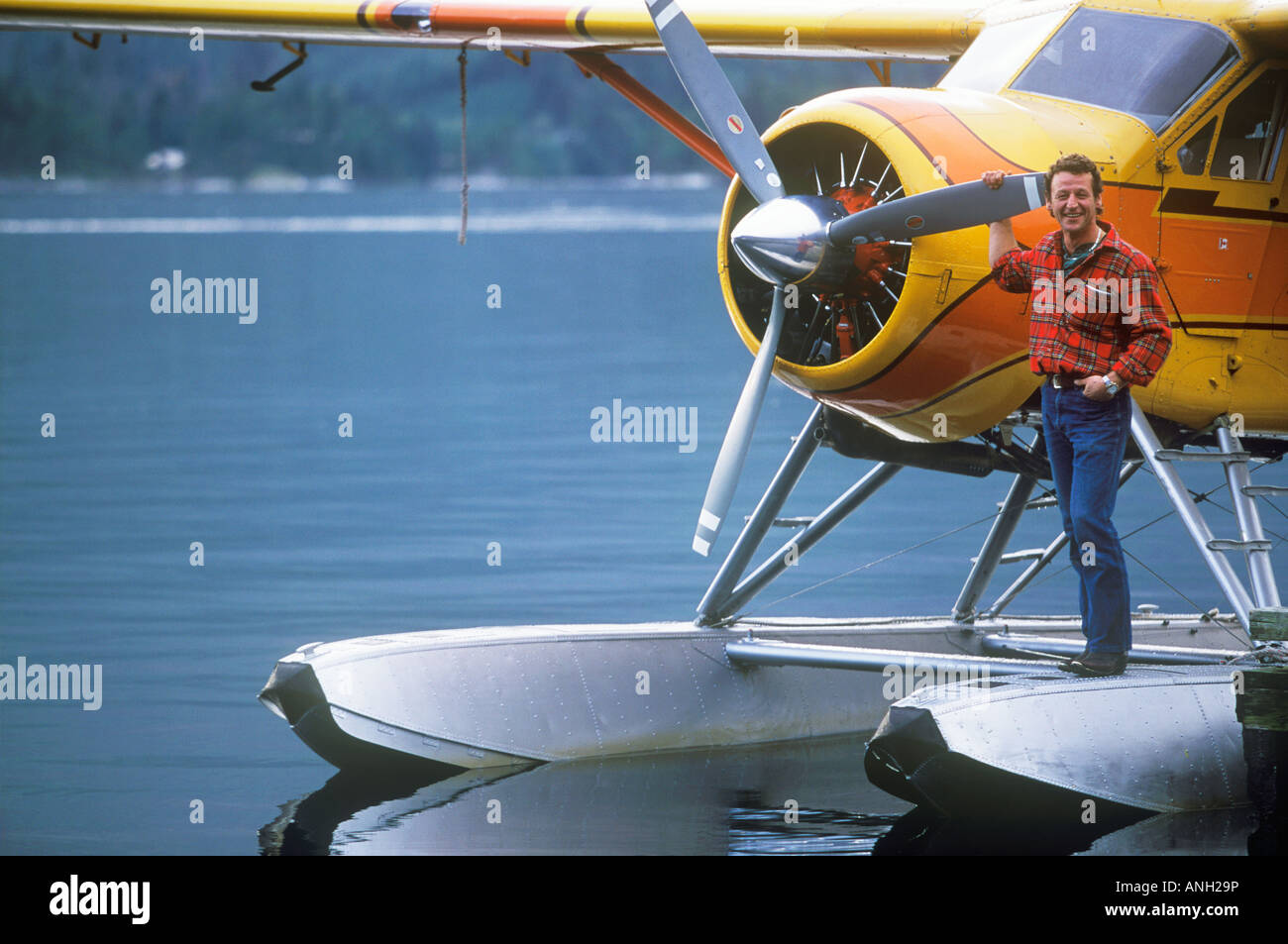 Beaver airplane and pilot on mailrun at refuge cove hi-res stock ...