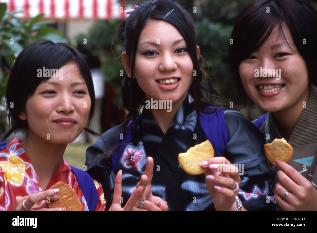 high school girls in yukata at festival Okinawa Japan Stock Photo ...