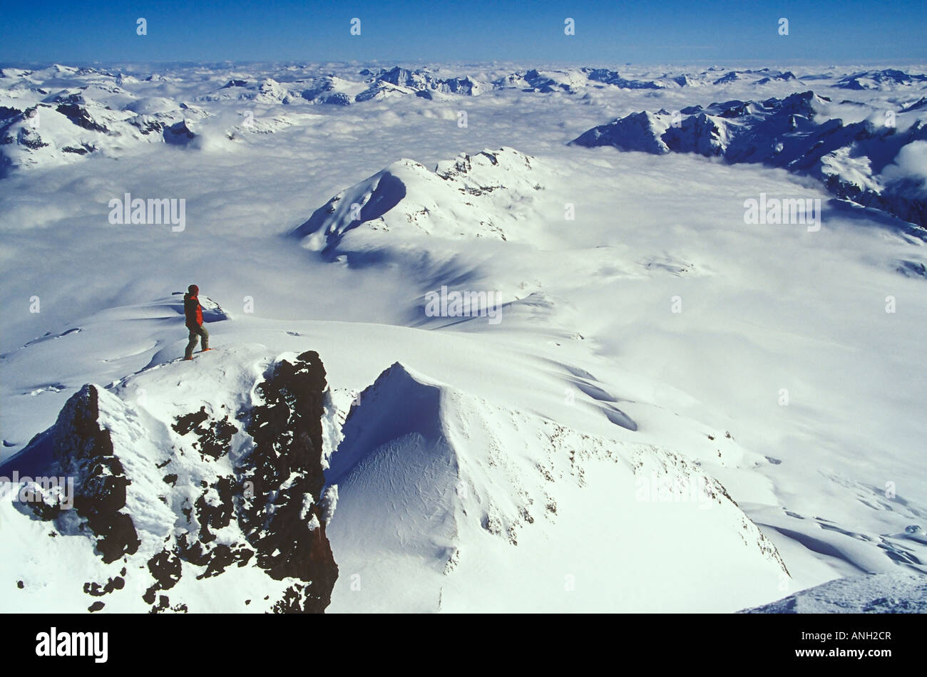 Man atop the summit of Mount Garibaldi, Garibaldi Provincial Park, near ...