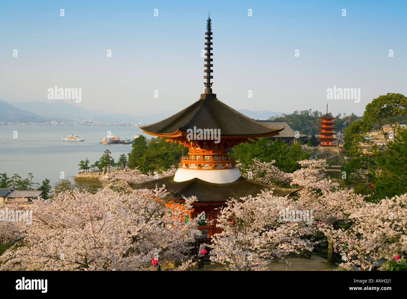 Tahoto Pagoda & the Five-storied pagoda, Miyajima, Honshu, Japan Stock ...