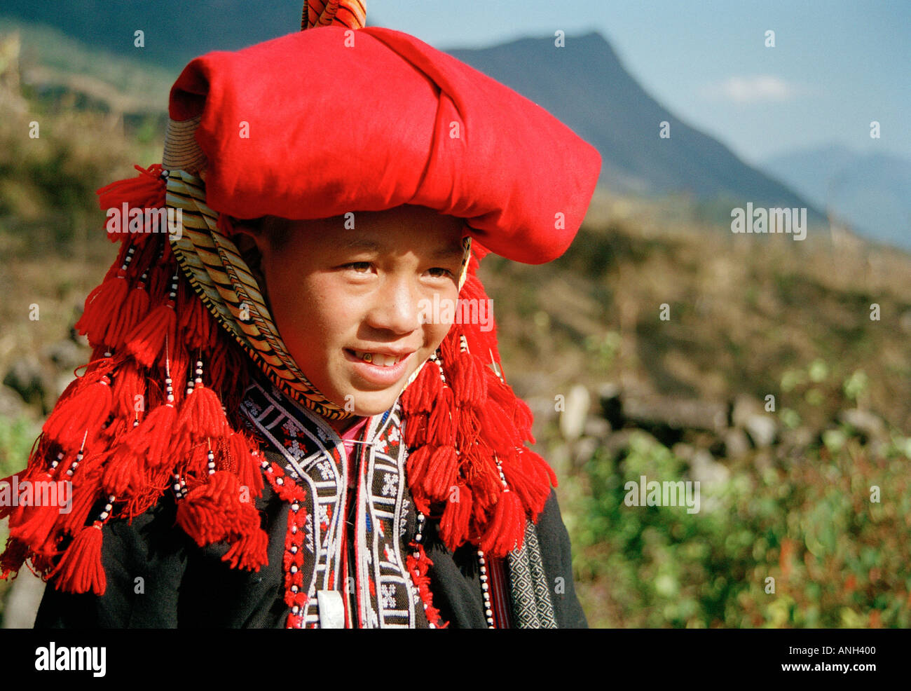Portrait of a woman of the Red Hmong Tribe in traditional dress Sapa ...