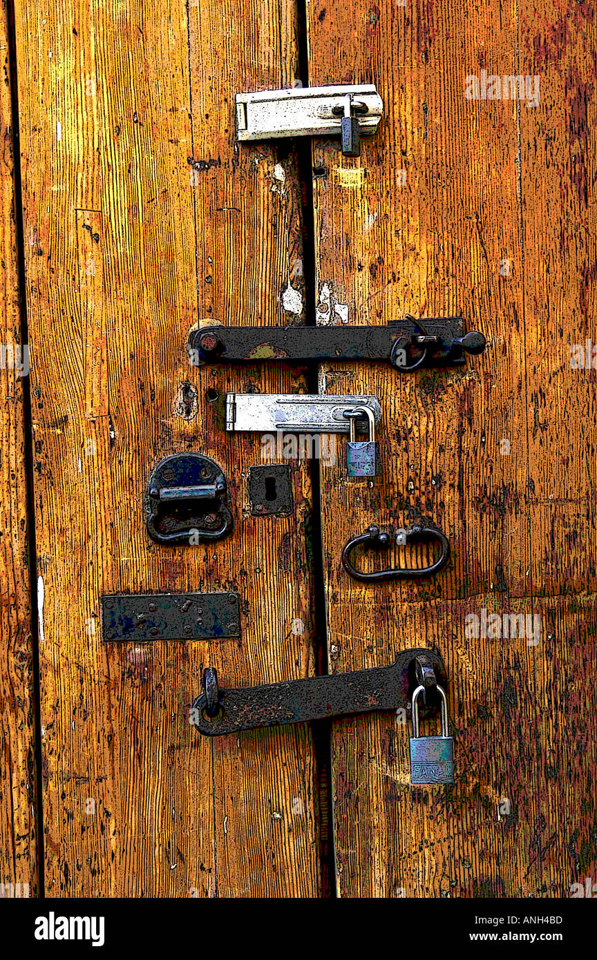 Door with many locks hi-res stock photography and images - Alamy