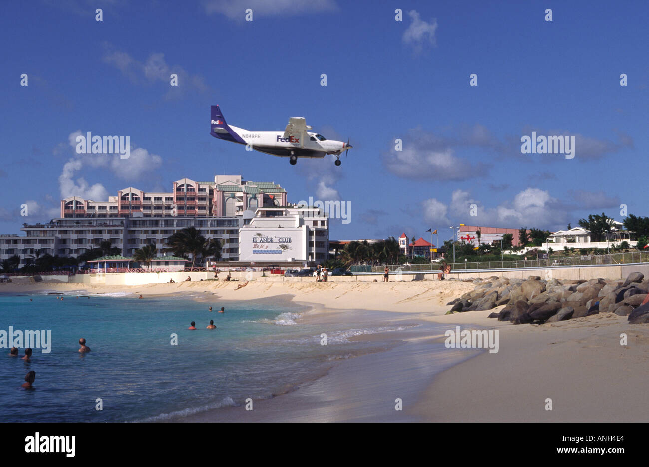 st maarten plane landing at airport Stock Photo - Alamy