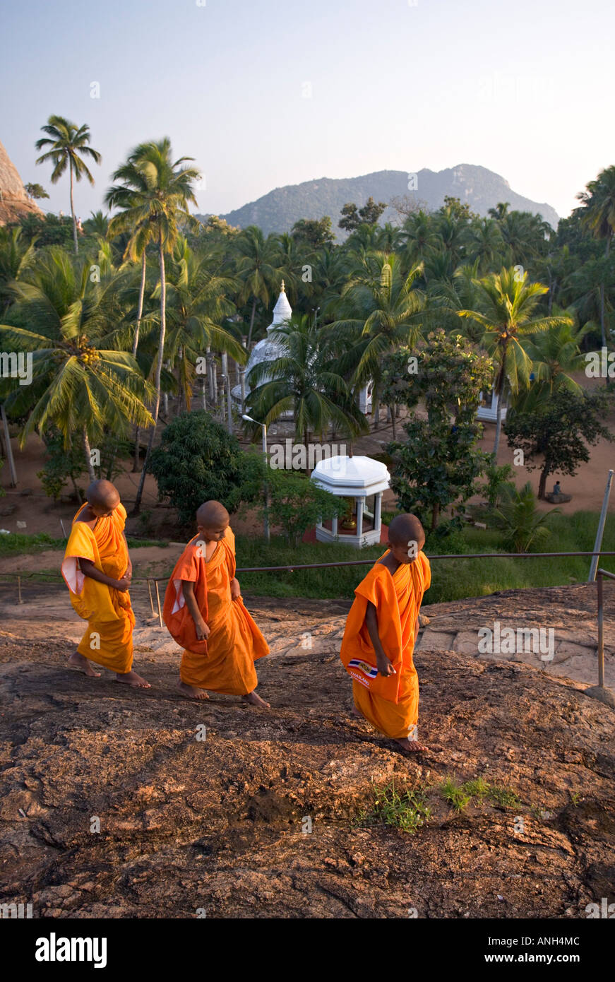 Novice monks in front of the Ambasthale Dagoba, Mihintale, Sri Lanka ...