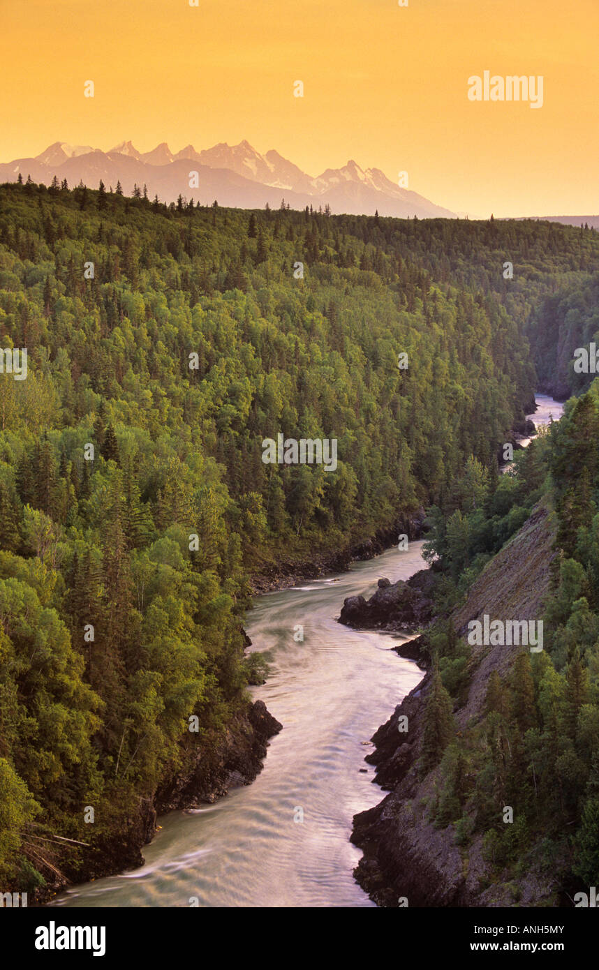 Bulkley River and the Seven Sisters Range, near Hazelton (pop 361) in ...