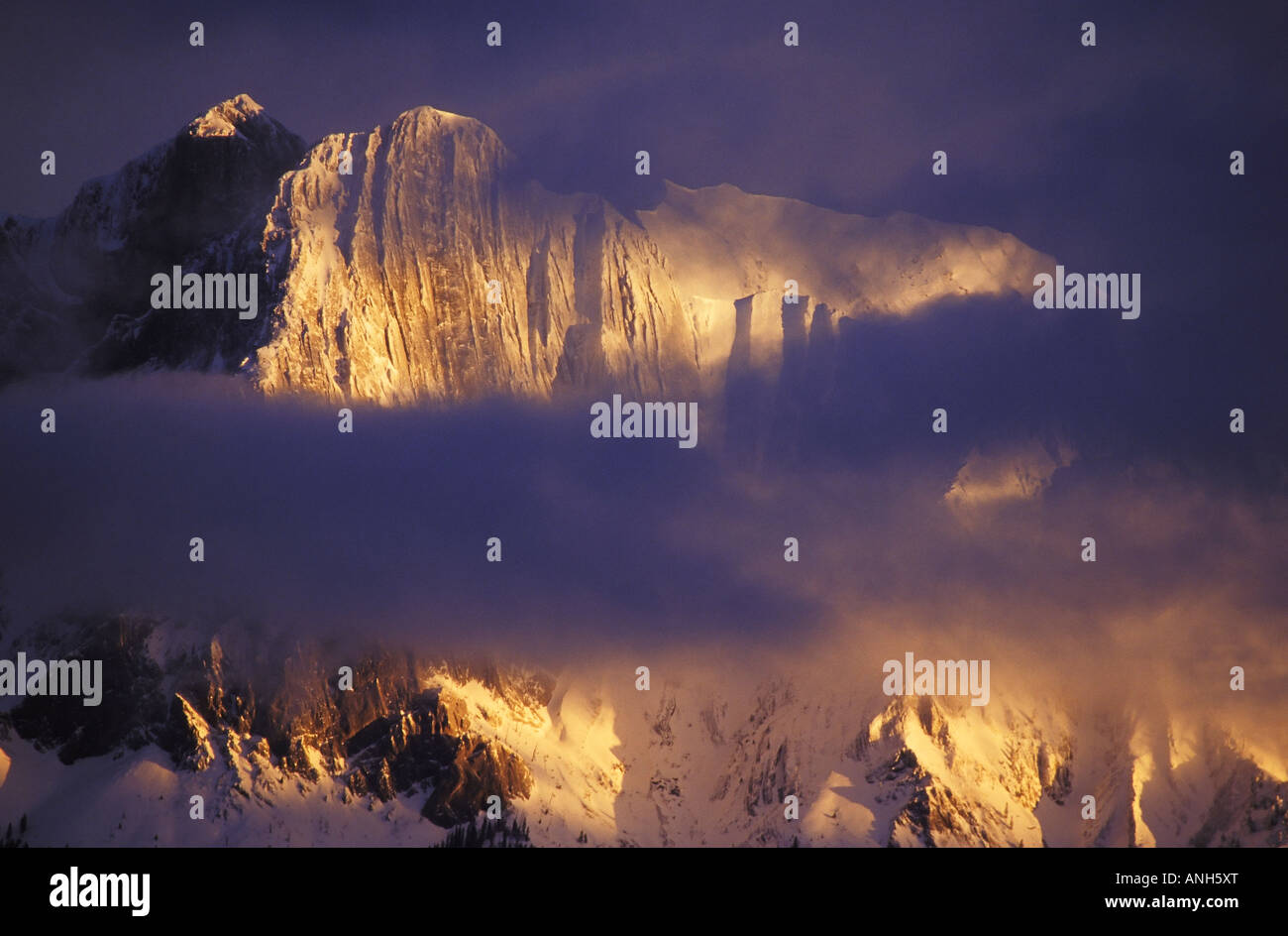 Early morning sun on Mount Hosmer, Elk Valley near Fernie, British ...
