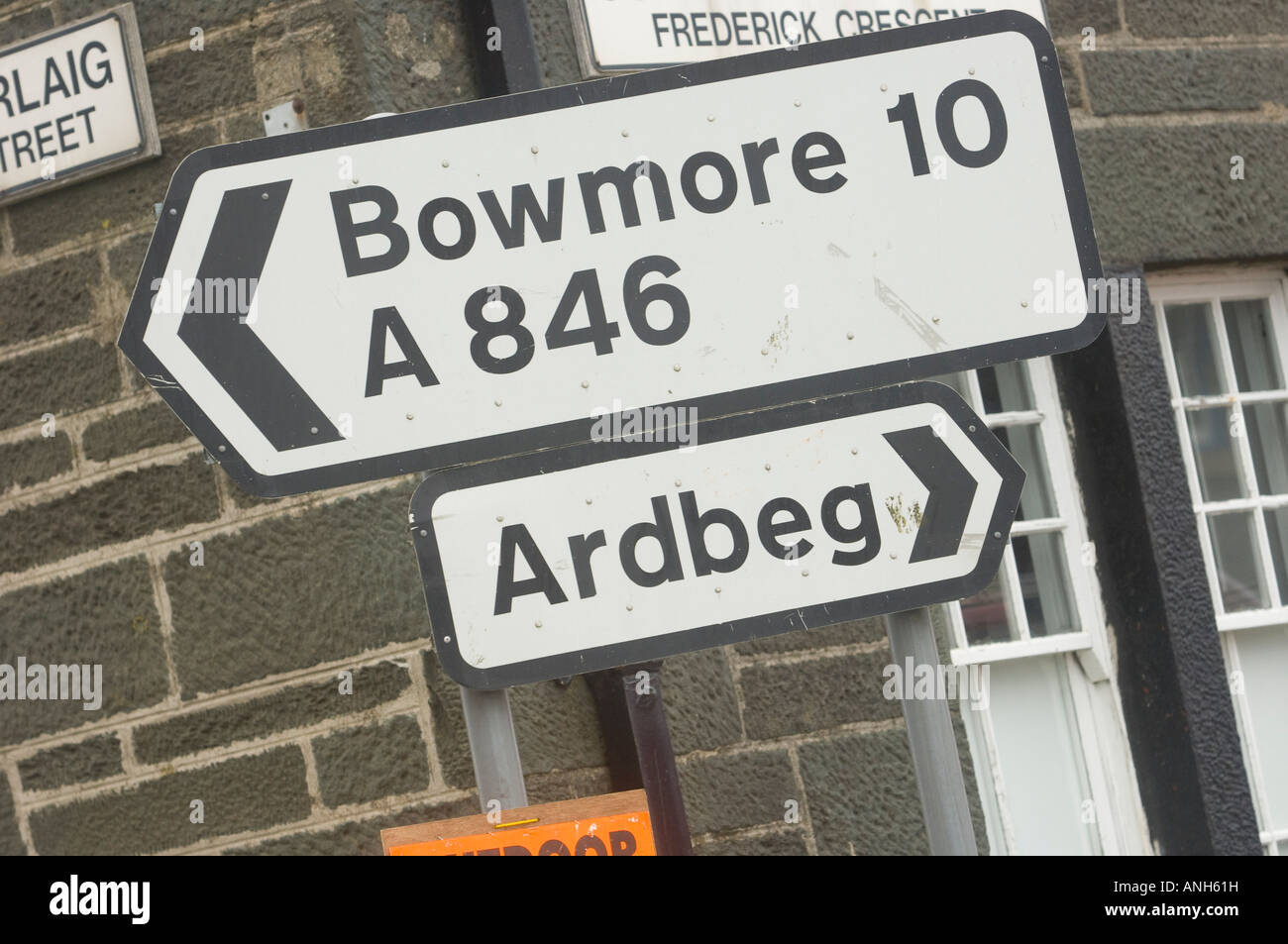 Road signs in Port Ellen Islay Scotland point to famous whisky ...
