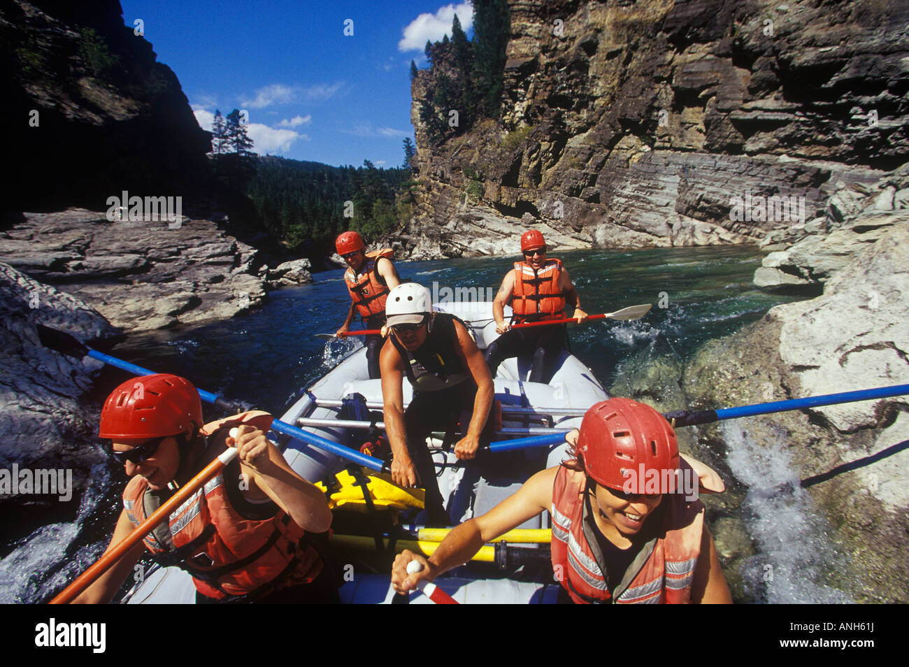 Group of people whitewater rafting on Lower Elk River in Elk Valley ...