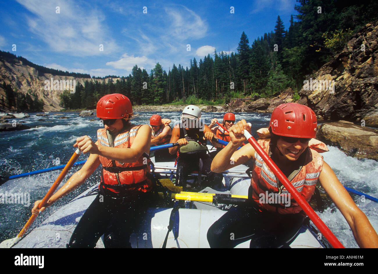 Group of people whitewater rafting on Lower Elk River in Elk Valley ...