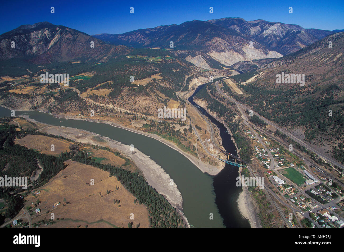 Aerial of the Confluence of the Thompson and Fraser River, British ...
