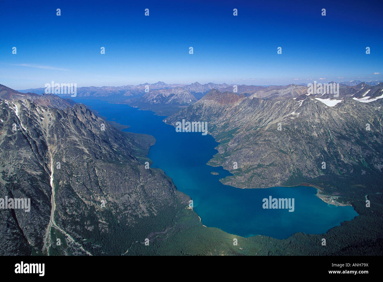 Aerial of Chilko Lake, Ts'yl-os Provincial Park, British Columbia ...