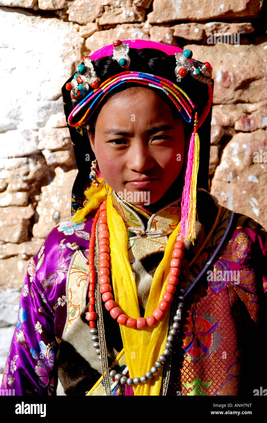Tibetan wedding party a girl have traditional Tibetan clothes Stock ...
