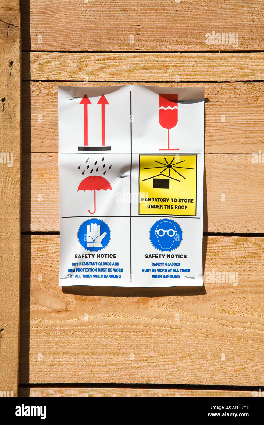 Safety Notice on Wooden Crate Stock Photo - Alamy