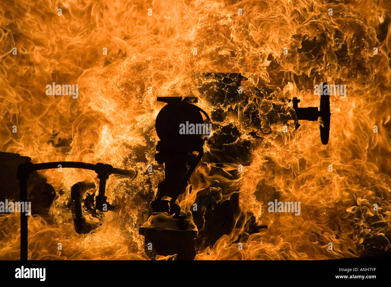 Liquid vapour fire caused by leaking valve on pump Stock Photo - Alamy