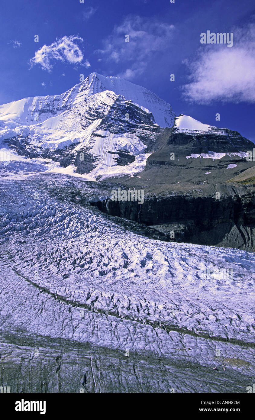 Like a river of ice, the heavily crevassed Robson Glacier seems to flow ...