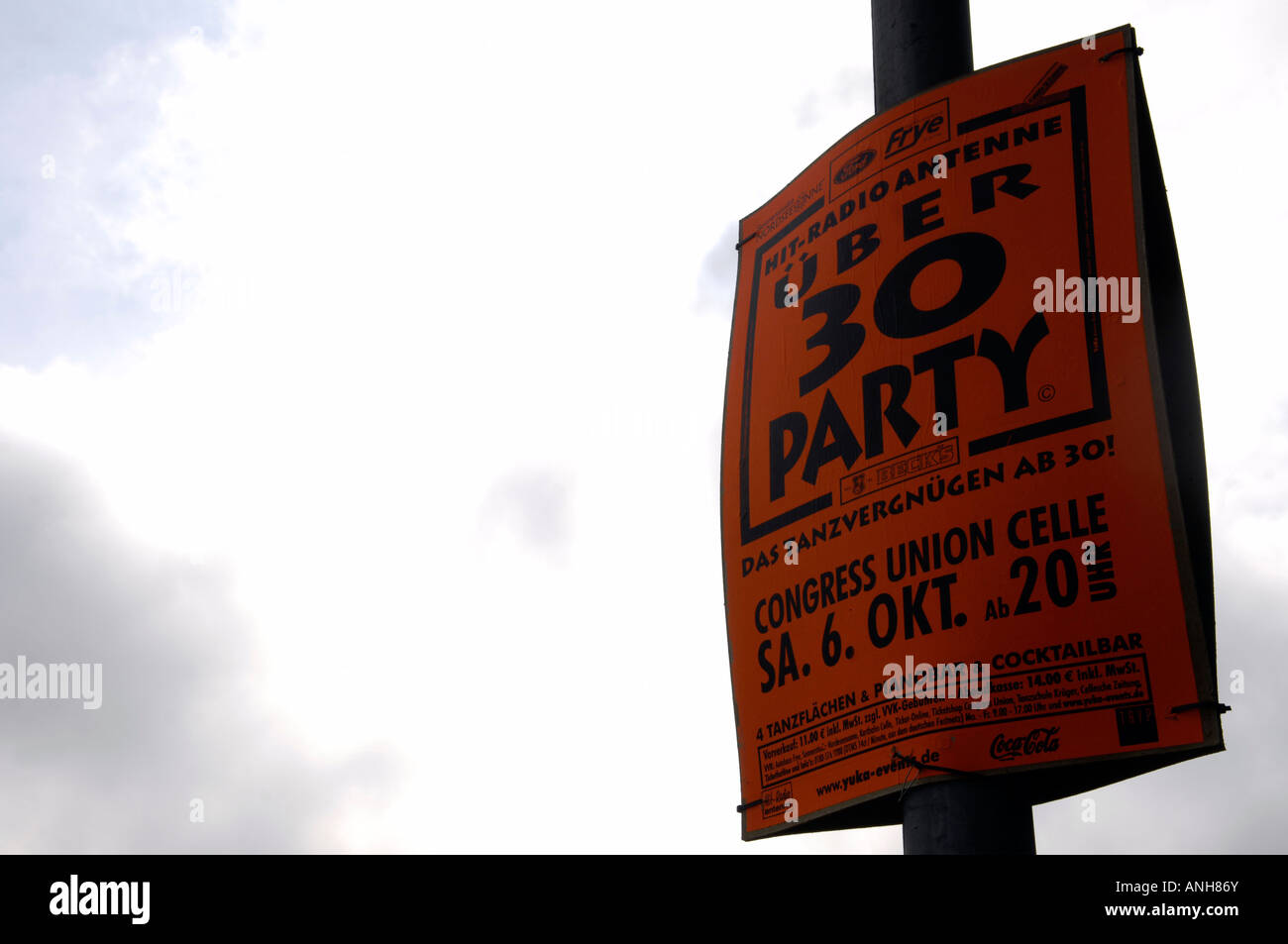 uber 30 party poster orange over thirty disco singles germany deustch europe social Stock Photo ...