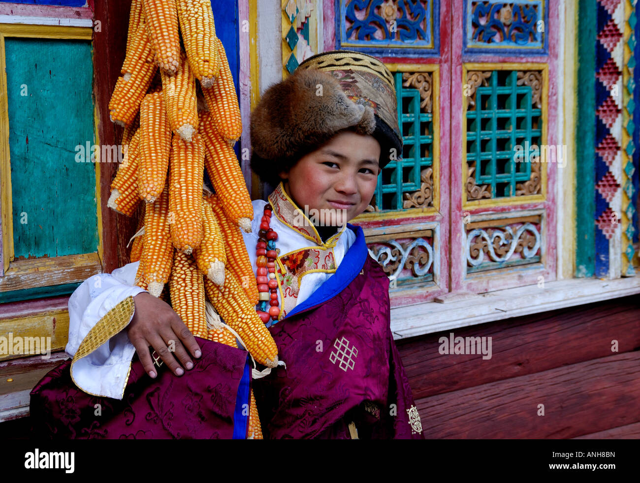 Tibetan wedding party a boy have traditional Tibetan clothes Stock ...