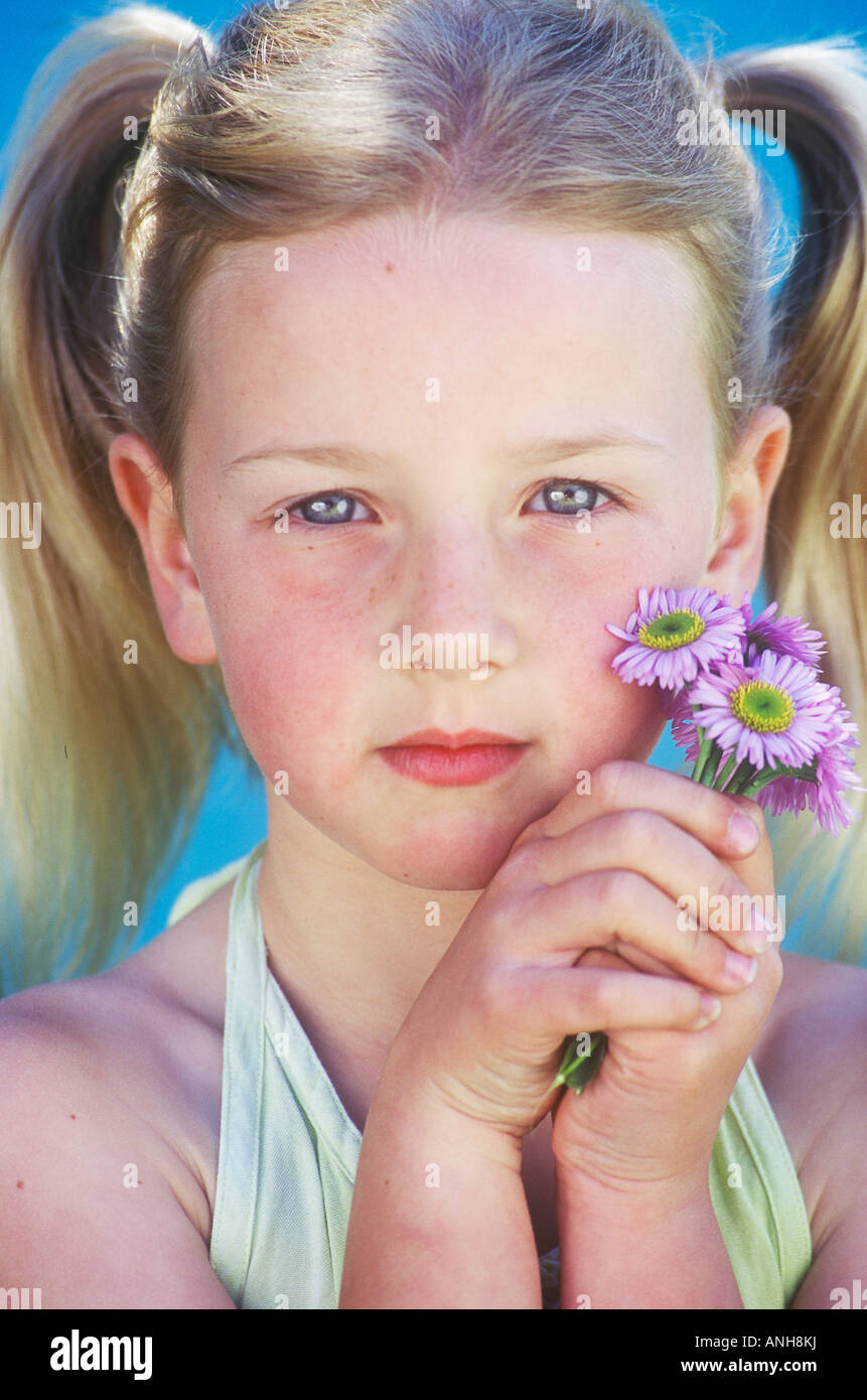 A young girl with flowers, British Columbia, Canada Stock Photo - Alamy