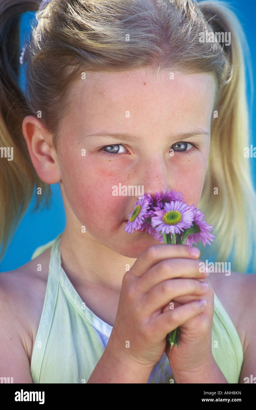 A young girl with flowers, British Columbia, Canada Stock Photo - Alamy