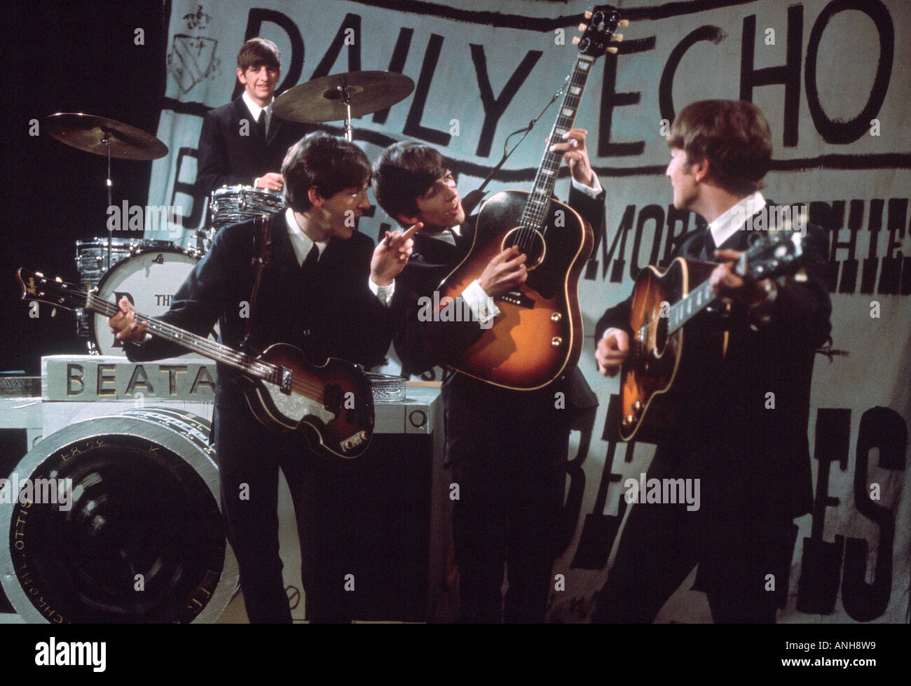 BEATLES on a UK TV show in 1964. Photo: Tony Gale Stock Photo - Alamy