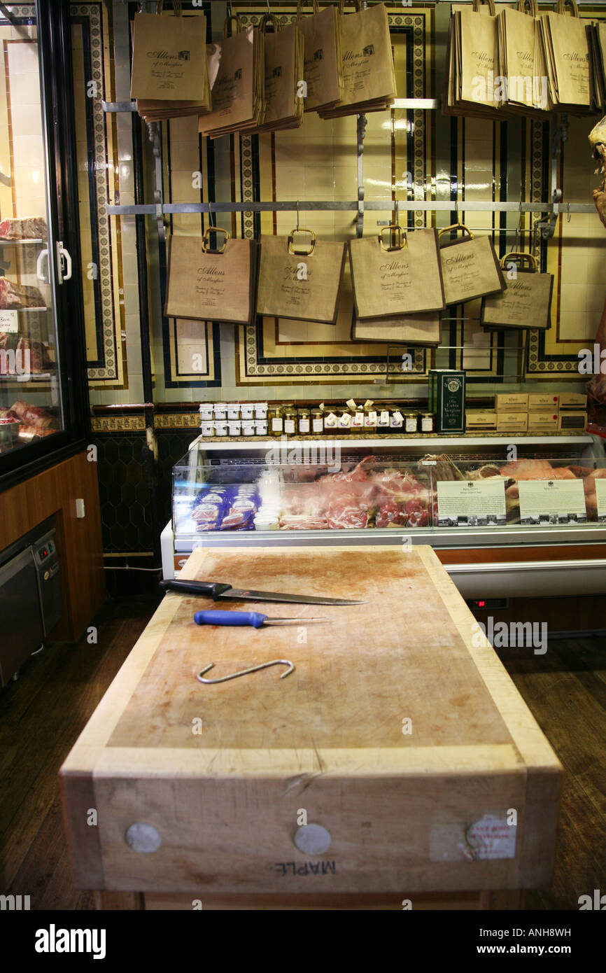 Chopping block in Allens butchers in Mayfair London UK Stock Photo - Alamy