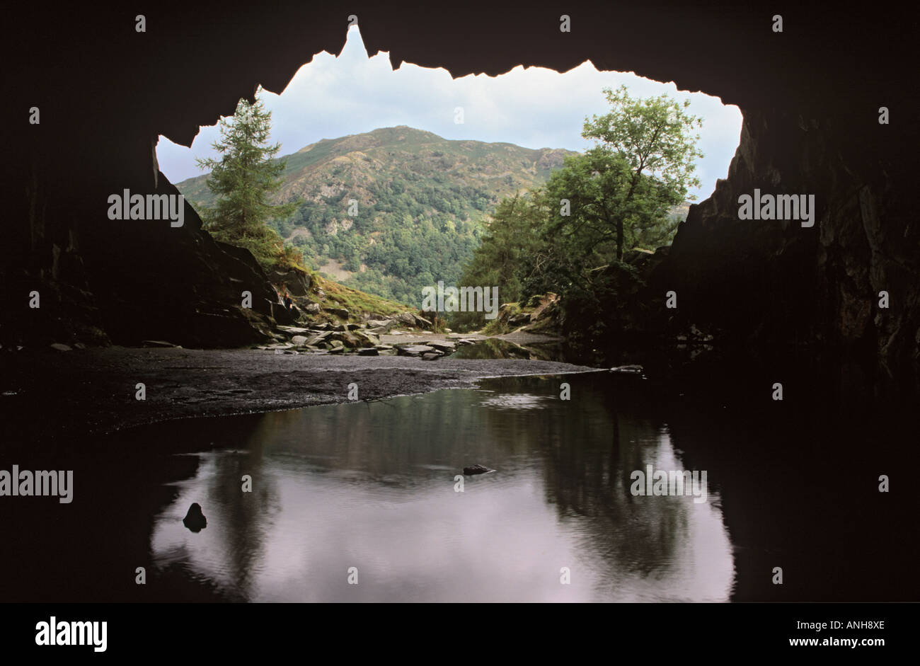 RYDAL CAVE on Loughrigg Terrace from inside looking out through cave ...