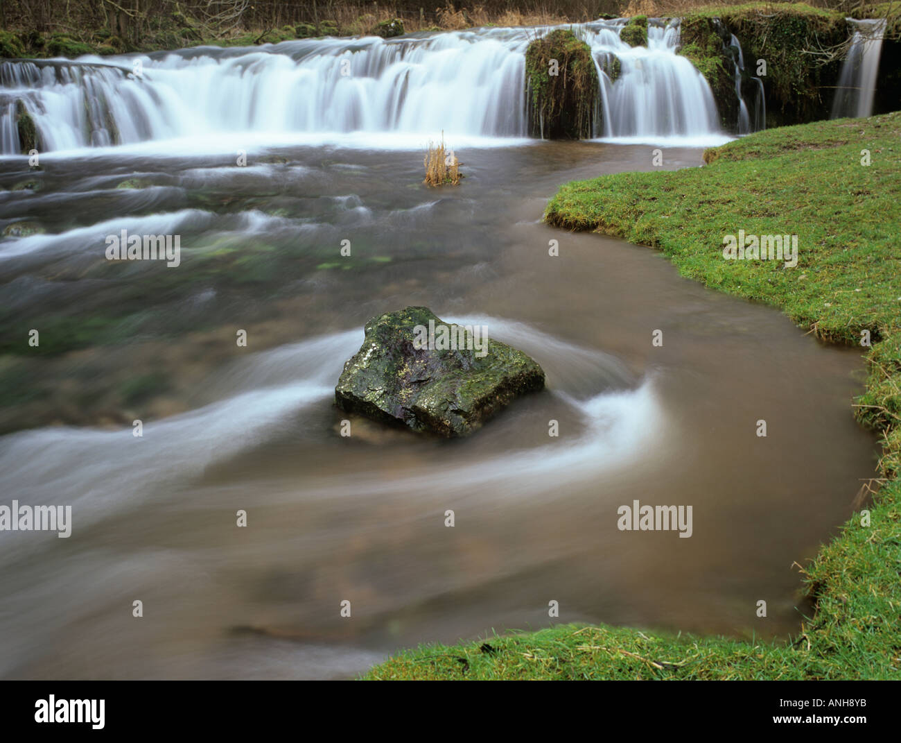 Waterfall on River Lathkill in Lathkill Dale in White Peak area of Peak ...