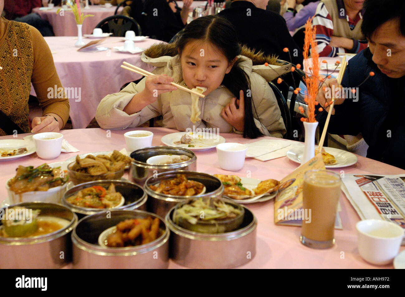Chinese family eats Dim Sum lunch at Ocean Port Seafood Restaurant in ...