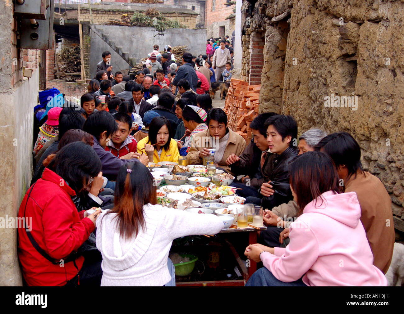 hani minority traditional festival-long street banquet Stock Photo - Alamy