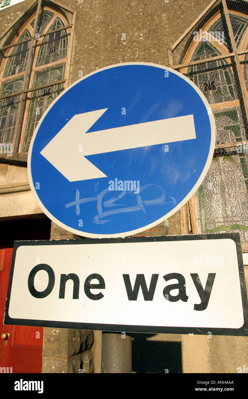 A road sign outside a church indicating the one way to God Stock Photo ...