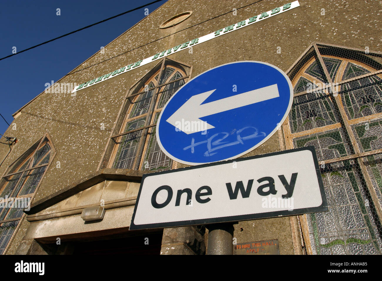 A road sign outside a church indicating the one way to God Stock Photo ...
