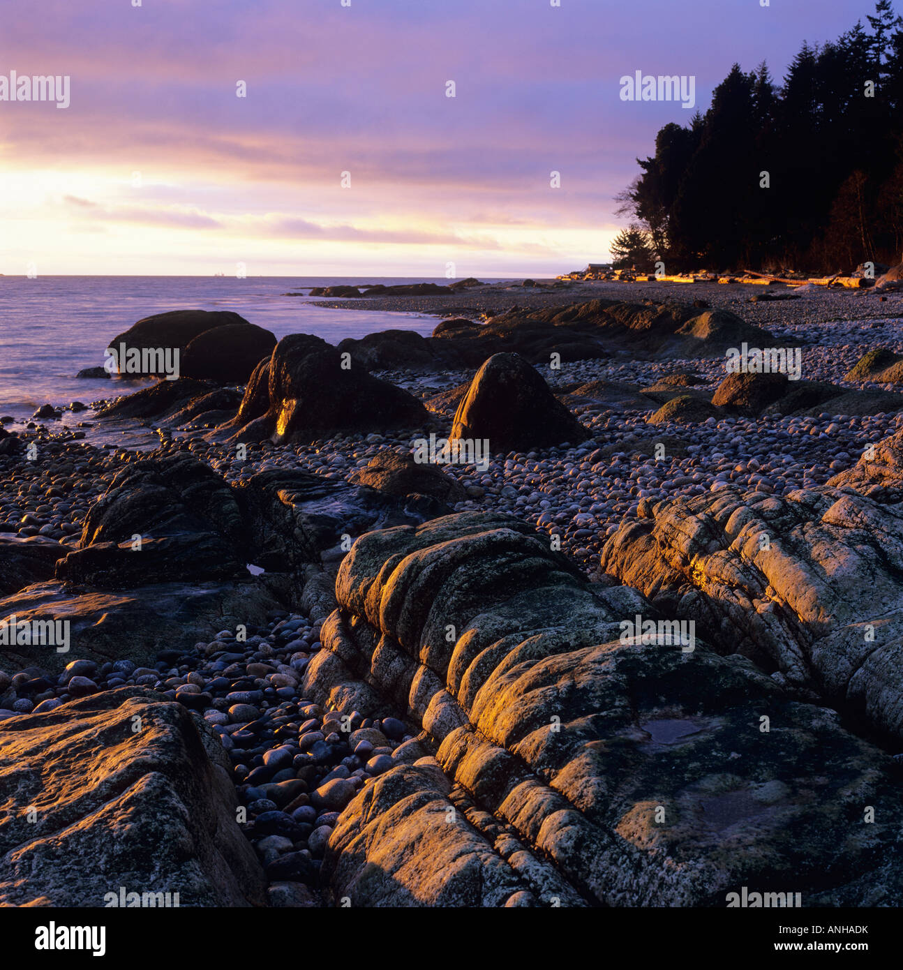Flume Beach sunset, West Roberts Creek, Sunshine Coast, British ...