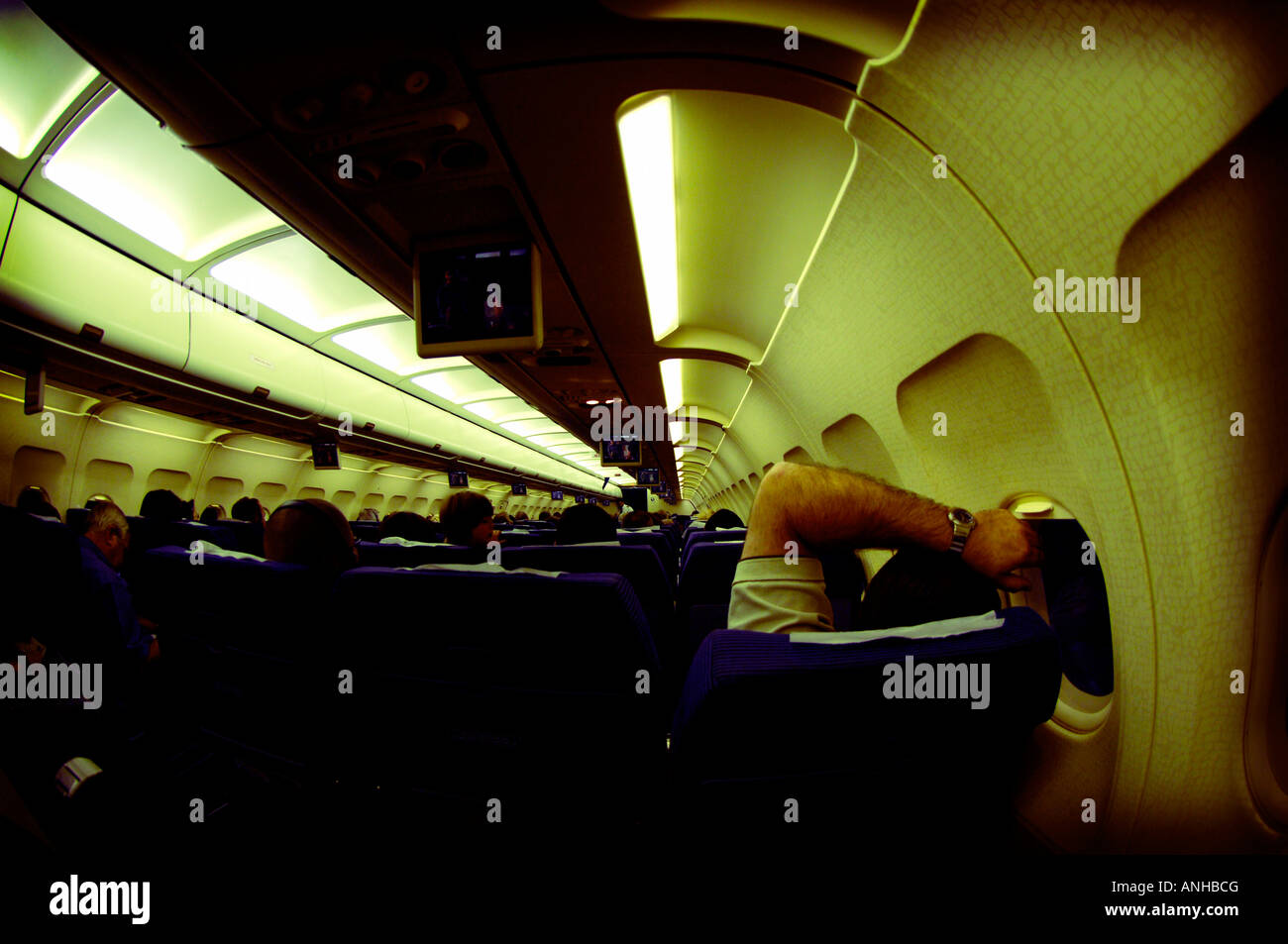 interior cabin aircraft plane aeroplane in flight seats passngers ...