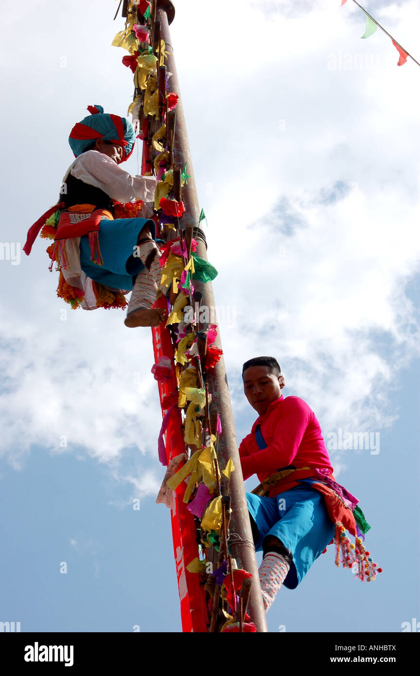 China Yunnan Baoshan lisu minority festival people climb knife Stock ...