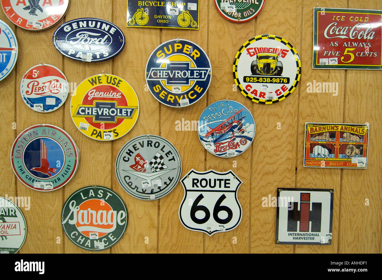 signs of historic products on display in a store Stock Photo - Alamy