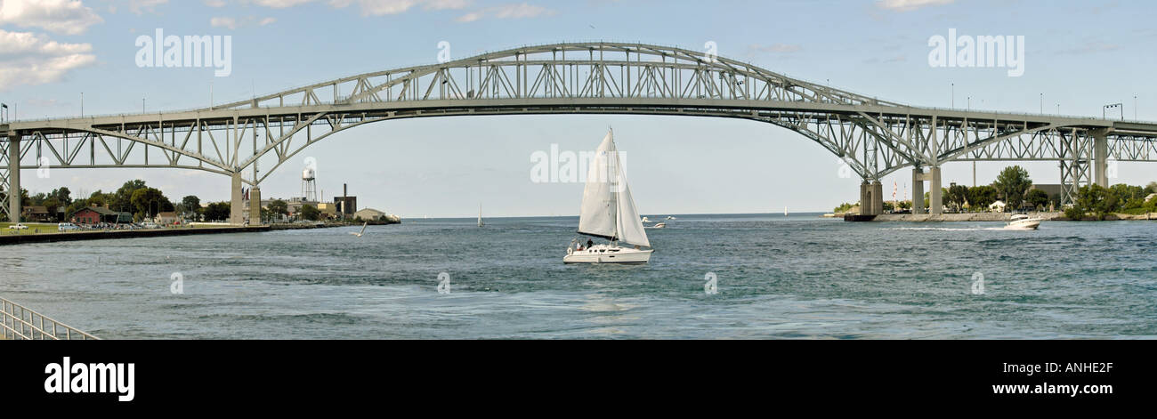 Panorama image of the blue water international bridge at port huron ...