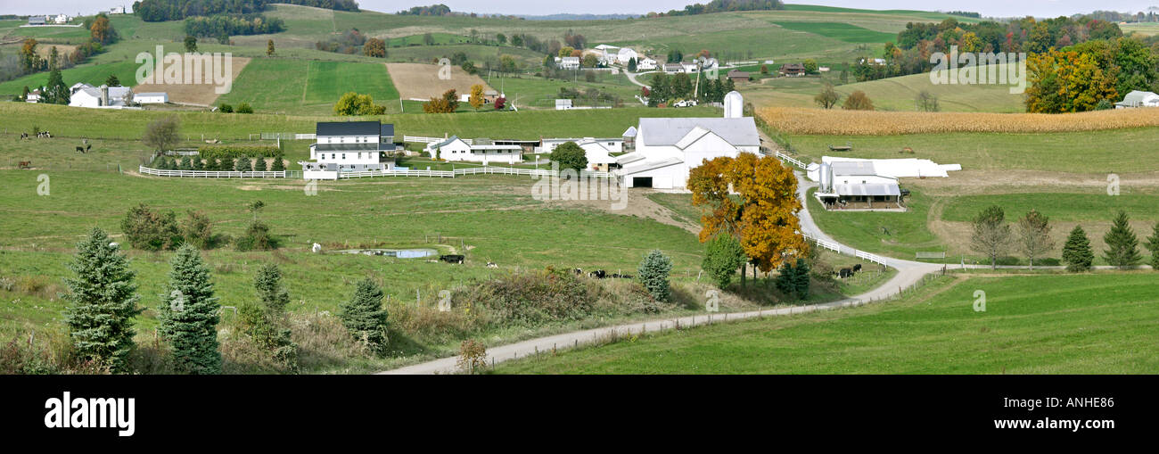 Panorama of Amish farm scene in the Millersburg and Sugarcreek area of ...