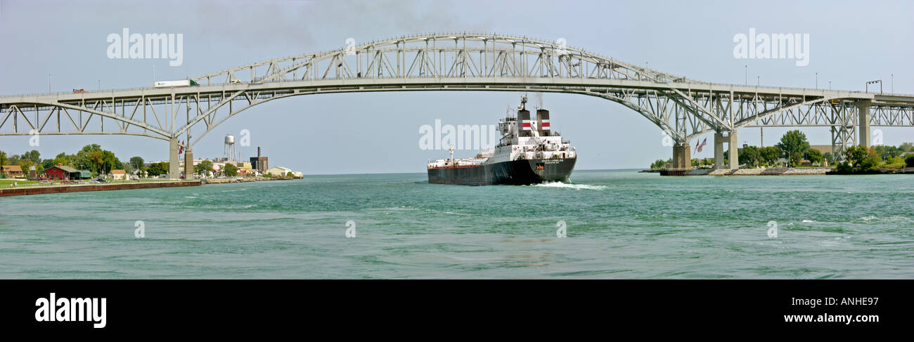 Panorama image of the blue water international bridge at port huron ...