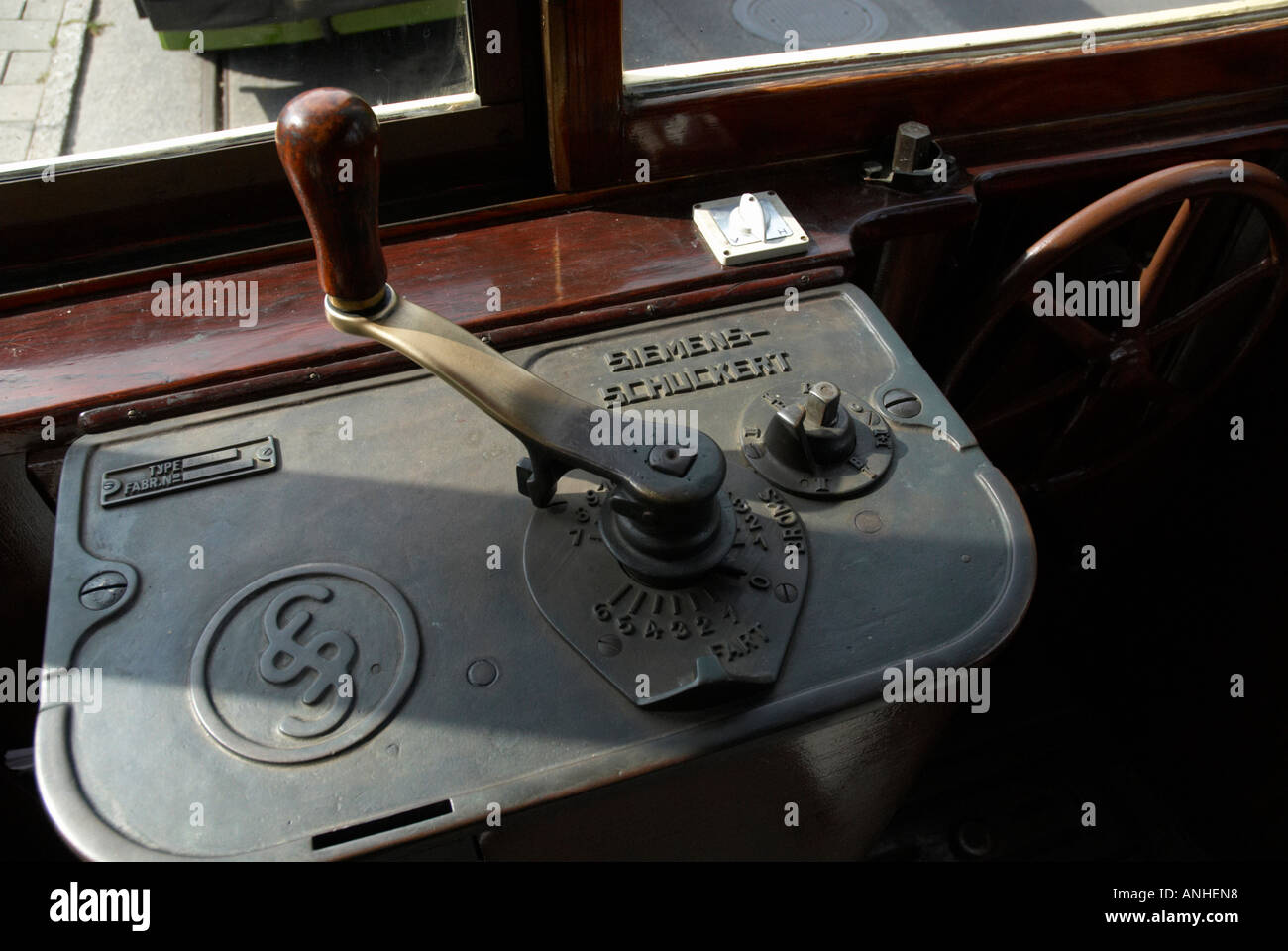 Drivers device on old tram Stock Photo - Alamy