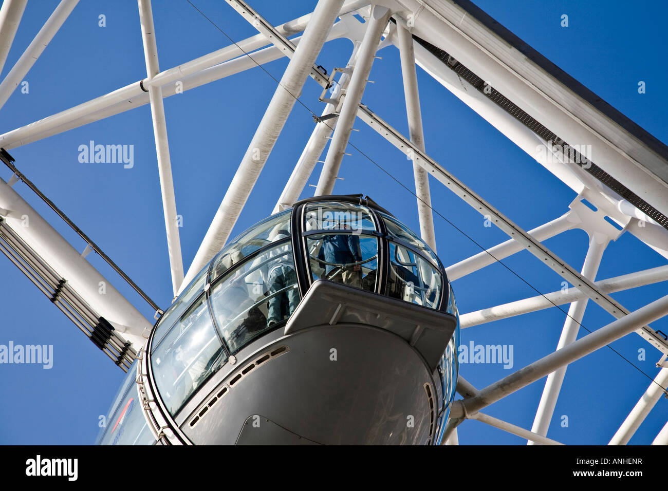 A close-up of an observation pod on the London Eye set against a deep ...