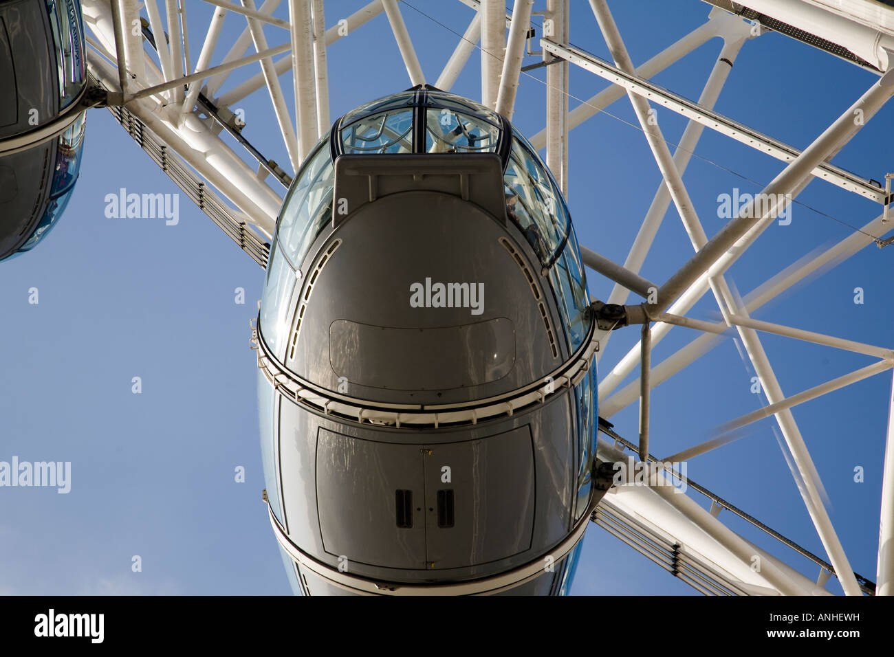 A close-up of an observation pod on the London Eye set against a deep ...