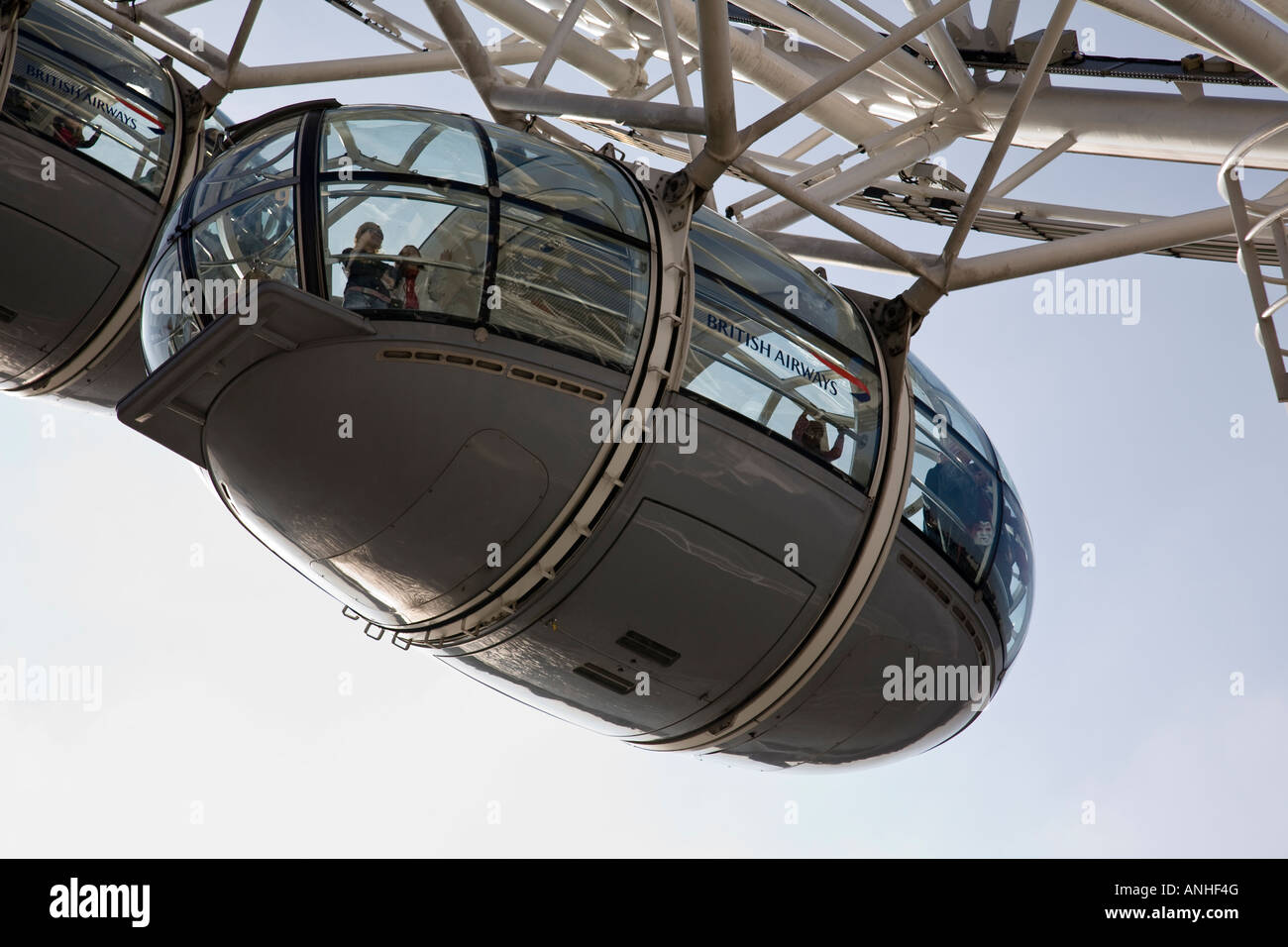 A close-up of an observation pod on the London Eye set against a deep ...