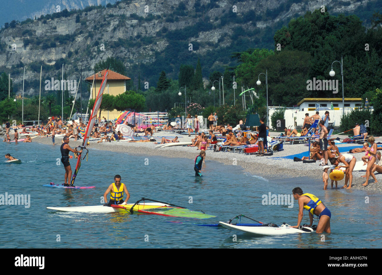 People at the beach in Torbole Garda Lake Italy Europe Stock Photo - Alamy