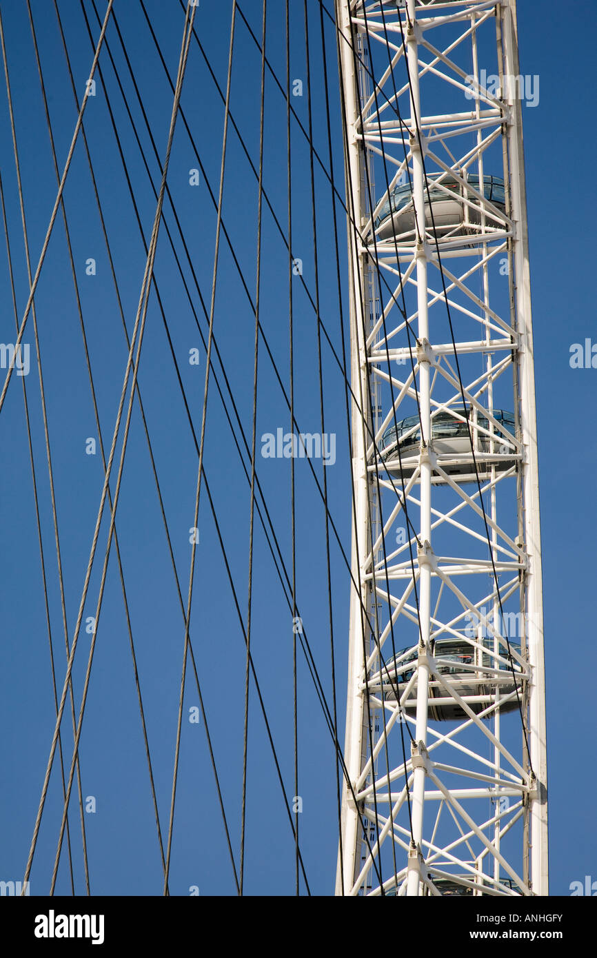 A portion of the London Eye showing the spokes and observation pods ...